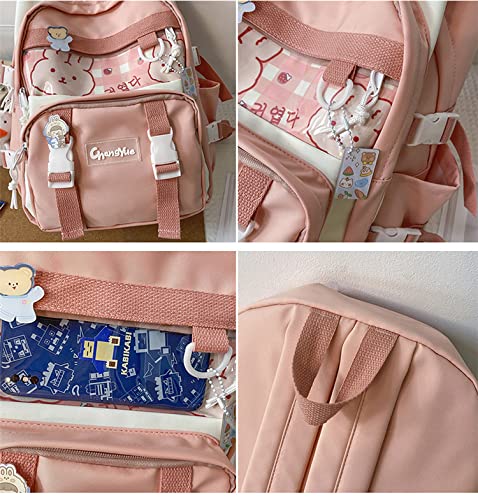 Kawaii Backpack with Cute Duck Plush, Aesthetic Student School Bags BookBag School Supplies Daypack Bag Rucksack (Blue), One Size