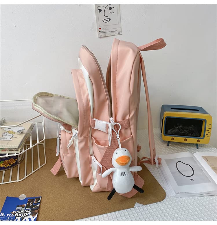 Kawaii Backpack with Cute Duck Plush, Aesthetic Student School Bags BookBag School Supplies Daypack Bag Rucksack (Blue), One Size