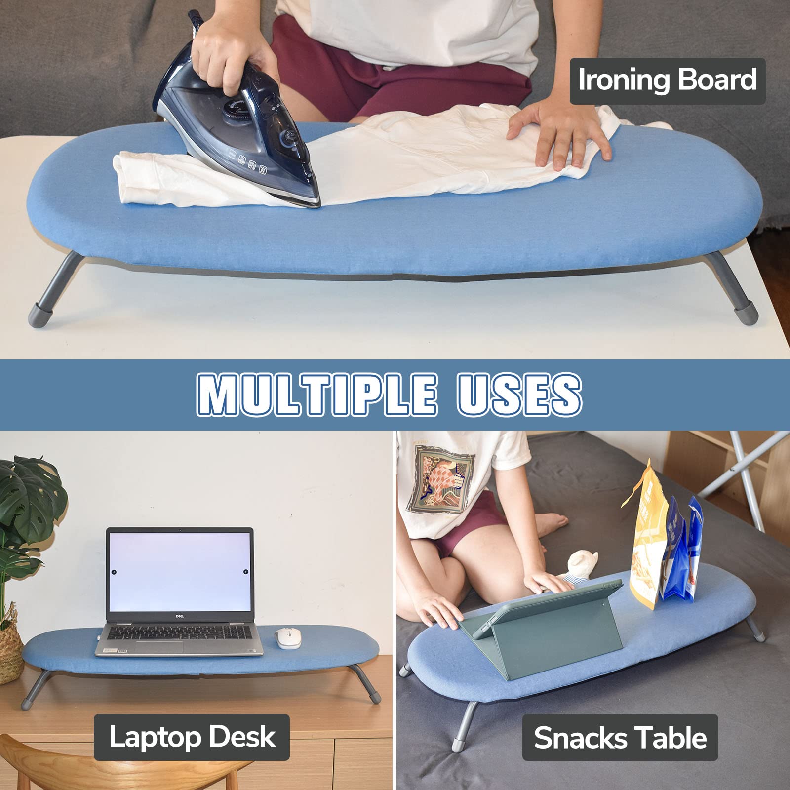 VividPaw Small Ironing Board Tabletop 12" x 32", Lightweight Portable Travel Iron Board, Foldable Mini Ironing Board for Countertop, Small Spaces, Laundry Rooms and Dorms