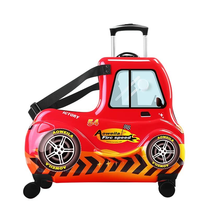 AO WEI LA OW Kids Ride-On Luggage with Wheels Suitcase Fits to Toddler Aged 3-12 Years old (Red Car Checked-Large 25-Inch
