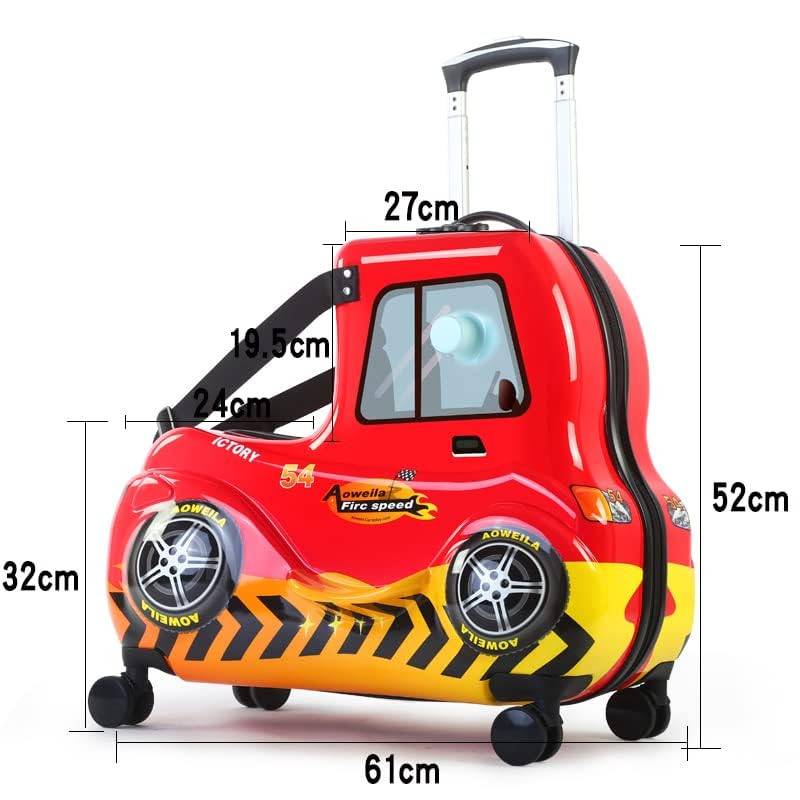 AO WEI LA OW Kids Ride-On Luggage with Wheels Suitcase Fits to Toddler Aged 3-12 Years old (Red Car Checked-Large 25-Inch