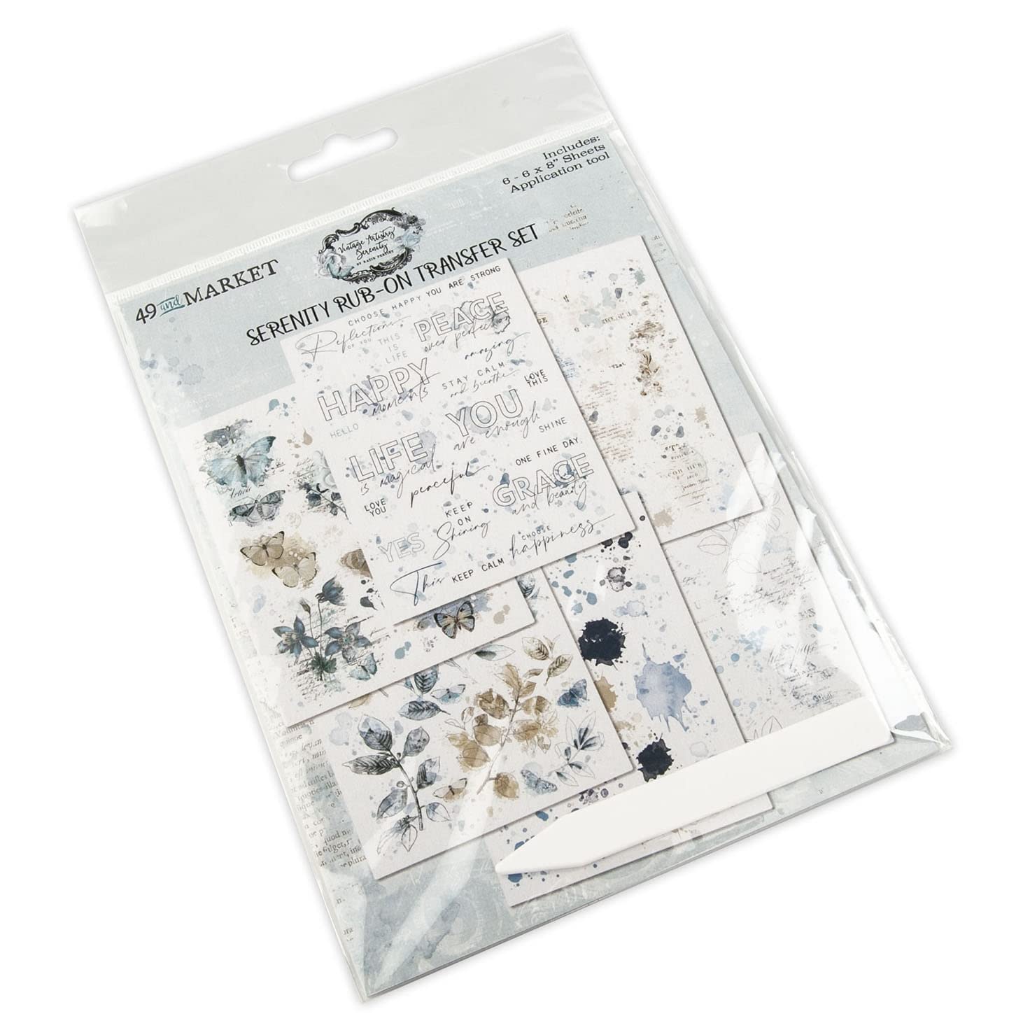 49 AND MARKET Vintage Artistry Serenity Rub-Ons 6"X8" 6/Sheets, Unspecified