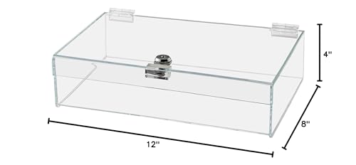 Acrylic Locking Display Case with Keys 12" x 8" x 4" Clear Countertop Rectangular Tray with Lid for Tradeshows Expos Flea Markets and Swap Meets by Marketing Holders