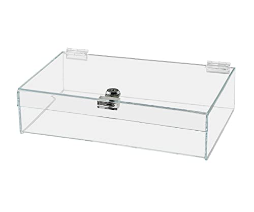 Acrylic Locking Display Case with Keys 12" x 8" x 4" Clear Countertop Rectangular Tray with Lid for Tradeshows Expos Flea Markets and Swap Meets by Marketing Holders