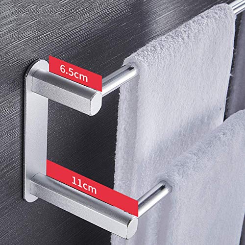 ALIAOFORZ Simple Shelf, Double Tea Towel Holder for Hanging Over The Kitchen Cupboard Door - 41Cm/16.14Inch Towel Rack - No Drilling Necessary - Also Suitable As a Bath Towel Rail/Silver/71C