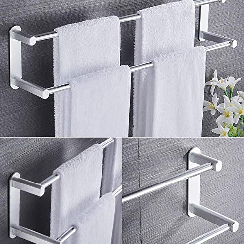 ALIAOFORZ Simple Shelf, Double Tea Towel Holder for Hanging Over The Kitchen Cupboard Door - 41Cm/16.14Inch Towel Rack - No Drilling Necessary - Also Suitable As a Bath Towel Rail/Silver/71C