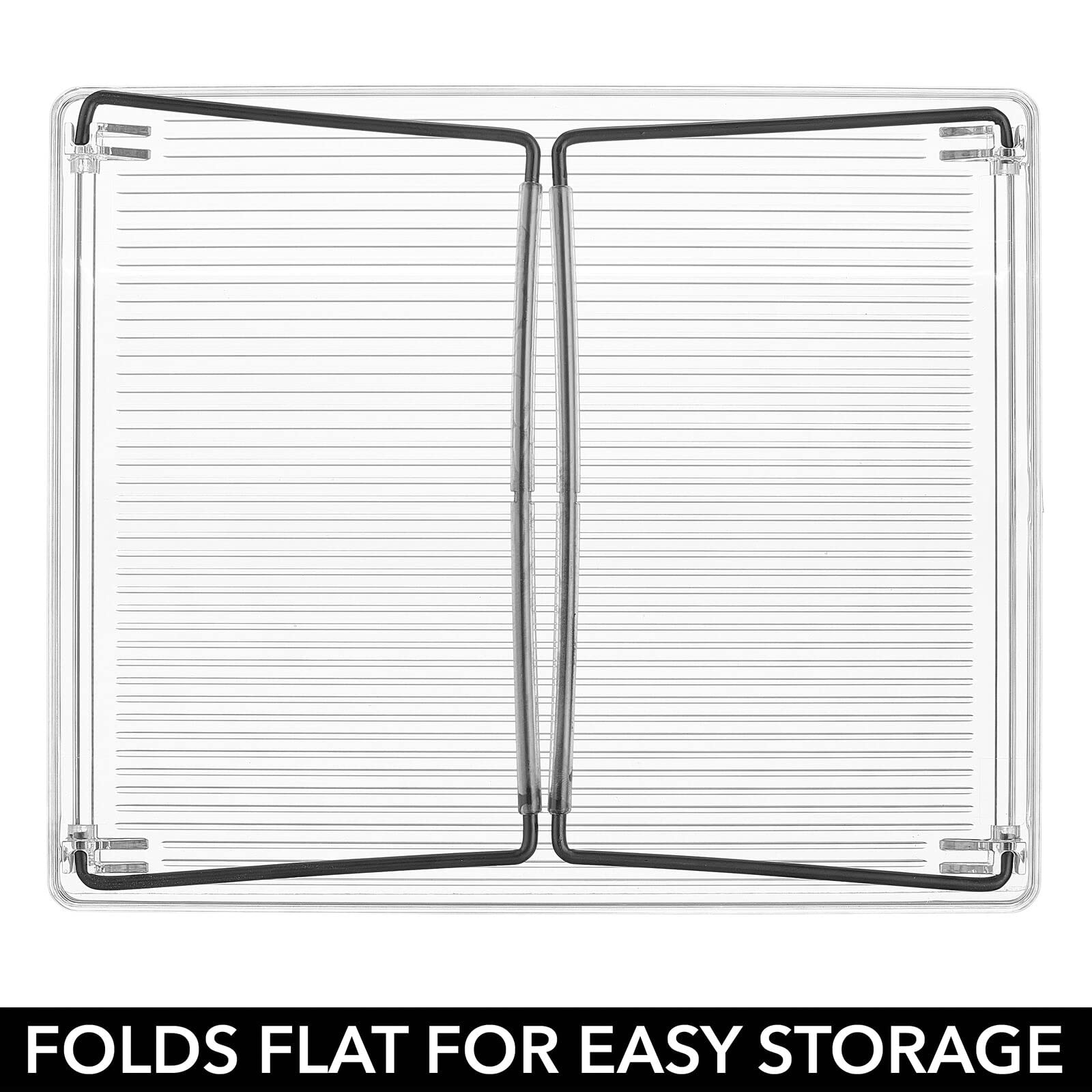 mDesign Metal Stacking Storage Organization for Kitchen Cabinet Shelves in Pantry, Cupboard, Fridge/Freezer - Organizer Stand for Plates, Bowls, Mugs, Ligne Collection, 4 Pack, Clear/Matte Black