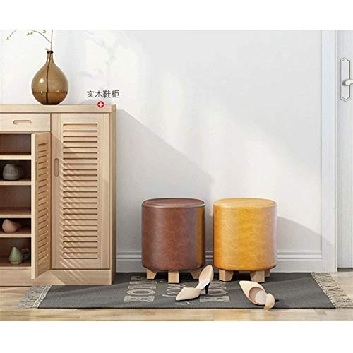 LUNEZY Footstools, Pouffe Stool, Round Chest Padded Footstool PU Leather Pouffe Chair Bed End Bench Shoe Bench Milking Stool Small Foot Rest Stool Low Stools (Color : Beige, Size : 29×35)