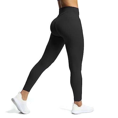 Aoxjox High Waisted Workout Leggings for Women Scrunch Tummy Control Luna Buttery Soft Yoga Pants 26" (Black, Medium)