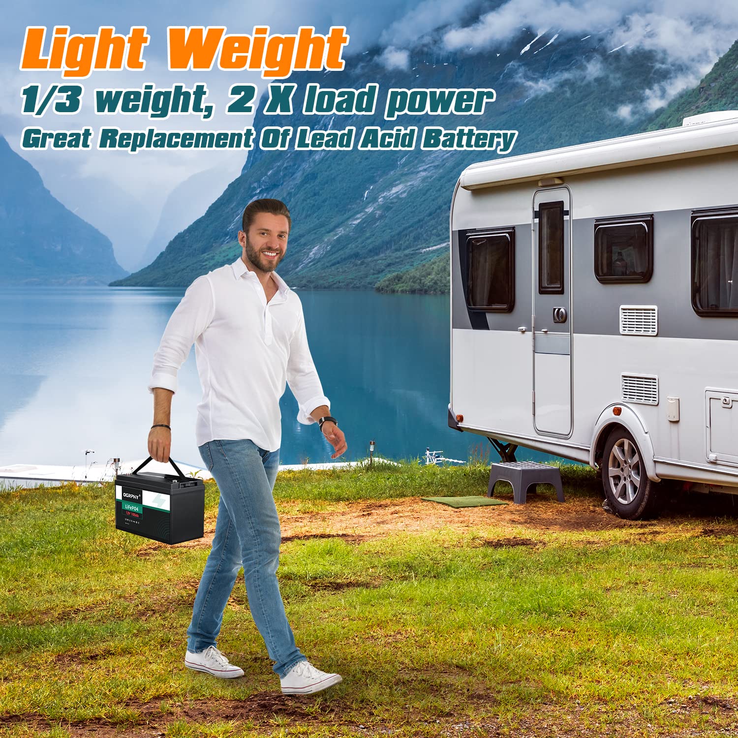OGRPHY 4 Pack 12V 100Ah LiFePO4 Battery, 1280Wh Grade A Cells Lithium Battery with 100A BMS, 5000+ Deep Cycles Battery for RV, Trolling Motor, Solar, Golf Cart, Marine and Off Grid Applications