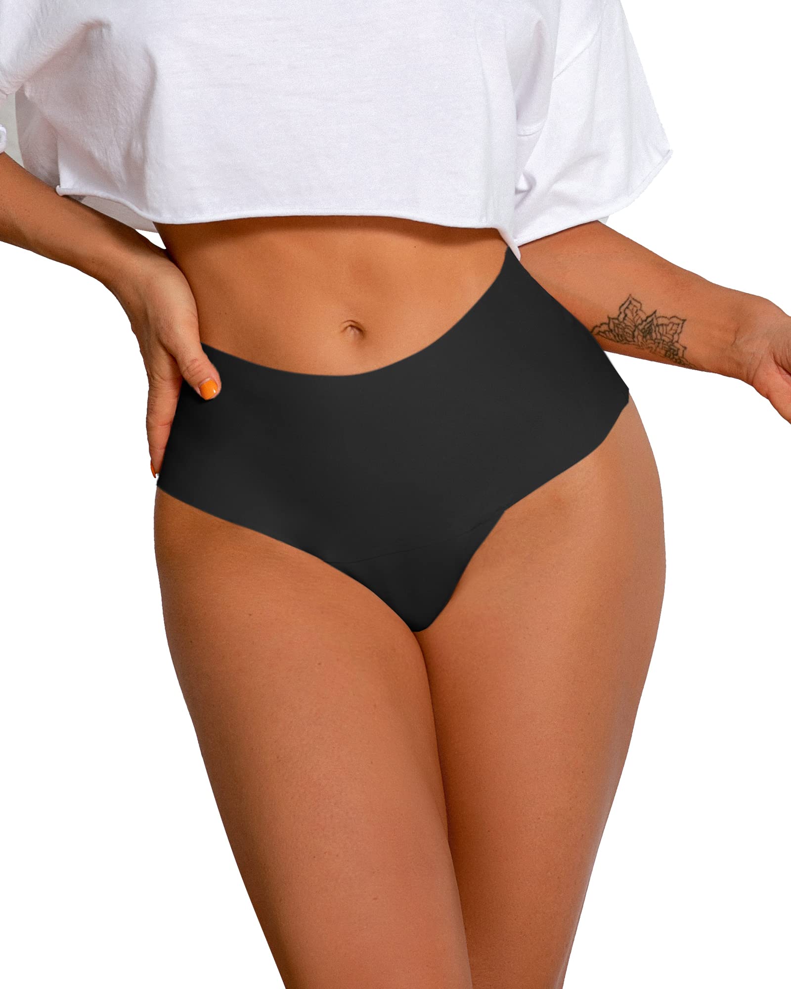 DEANGELMON Womens Thongs High Waisted Seamless Underwear for Women Breathable No Show Panties 4 Pack X-Large(4P4)