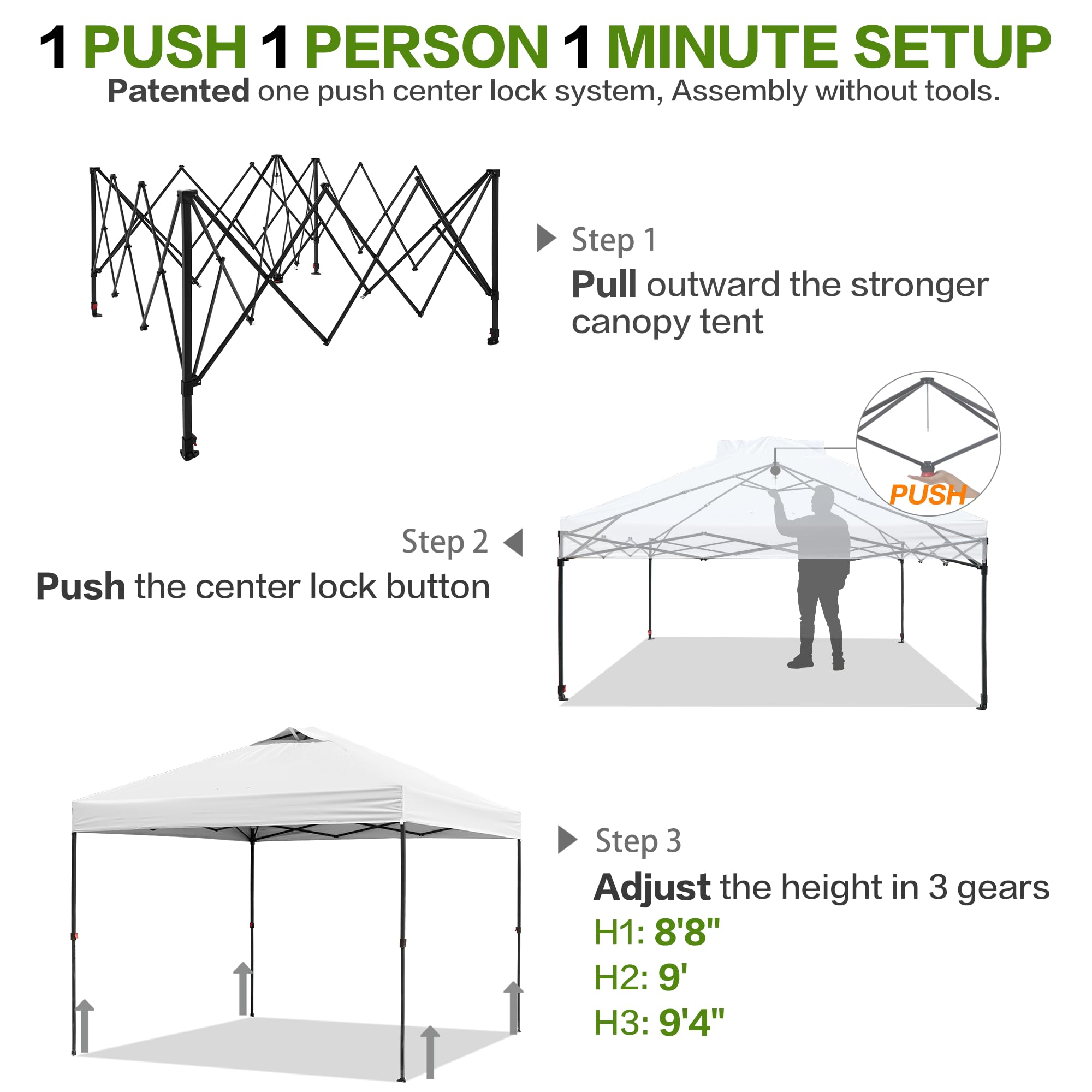 Tunbne 10'x10' Pop Up Canopy Tent with 1 Sidewall and 6 Pockets, One Push Setup, Instant Shade Tent with Vented Roof for Beach Patio Outdoor, Case, 8 Stakes, 4 Ropes, 4 Sandbags (White)