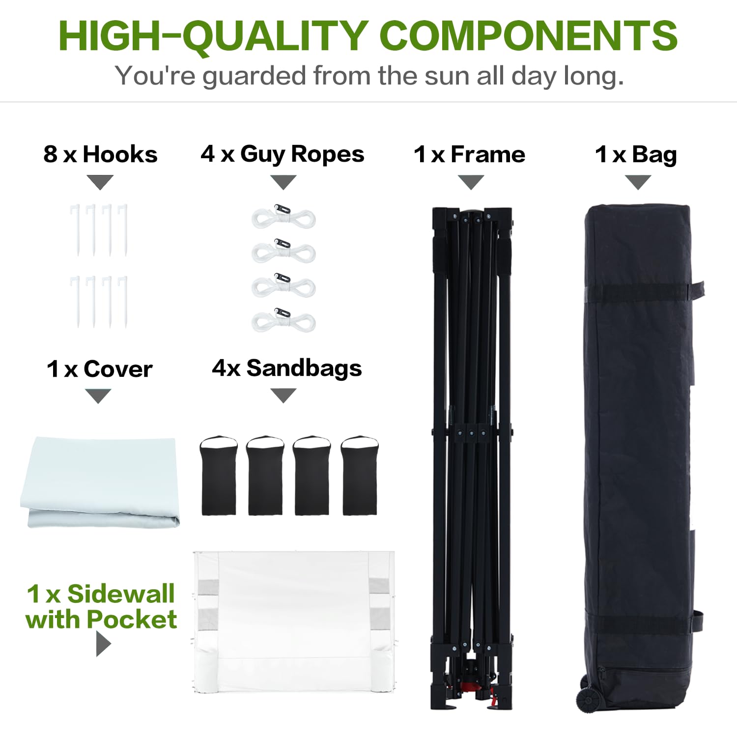 Tunbne 10'x10' Pop Up Canopy Tent with 1 Sidewall and 6 Pockets, One Push Setup, Instant Shade Tent with Vented Roof for Beach Patio Outdoor, Case, 8 Stakes, 4 Ropes, 4 Sandbags (White)