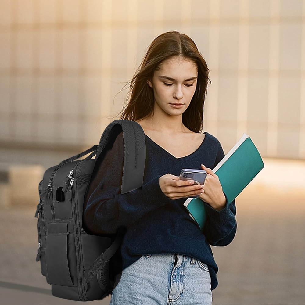Mancro Travel Backpack for Women with TSA Laptop Compartment, 15.6 Inch Laptop Backpack with USB Charging Port and Dry-Wet Pocket, Fashion Computer Backpack for Women, Black