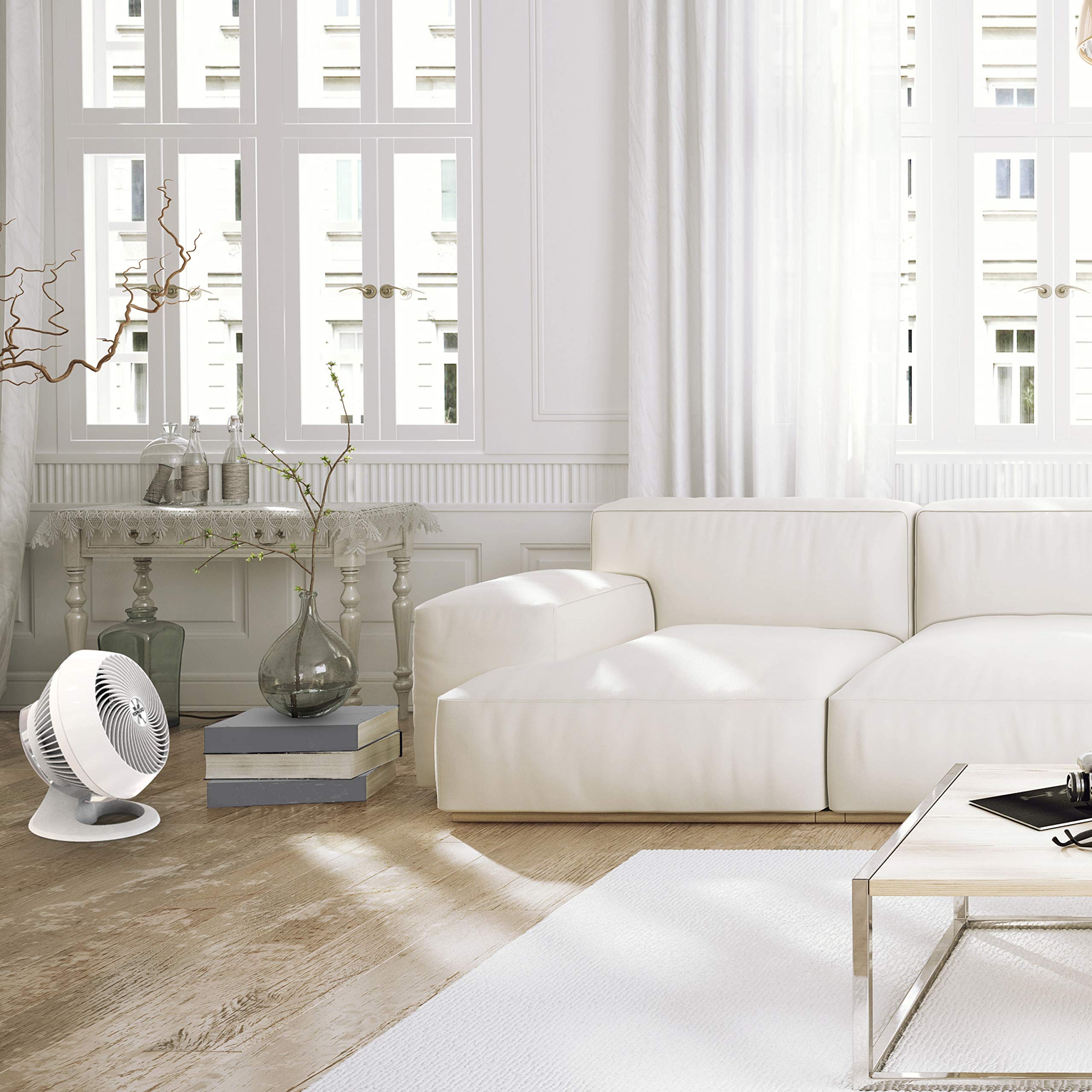 Vornado 660 Large Whole Room Air Circulator Fan with 4 Speeds and 90-Degree Tilt, 660-Large, White & 184 Whole Room Air Circulator Tower Fan, 41", 184-41", Black