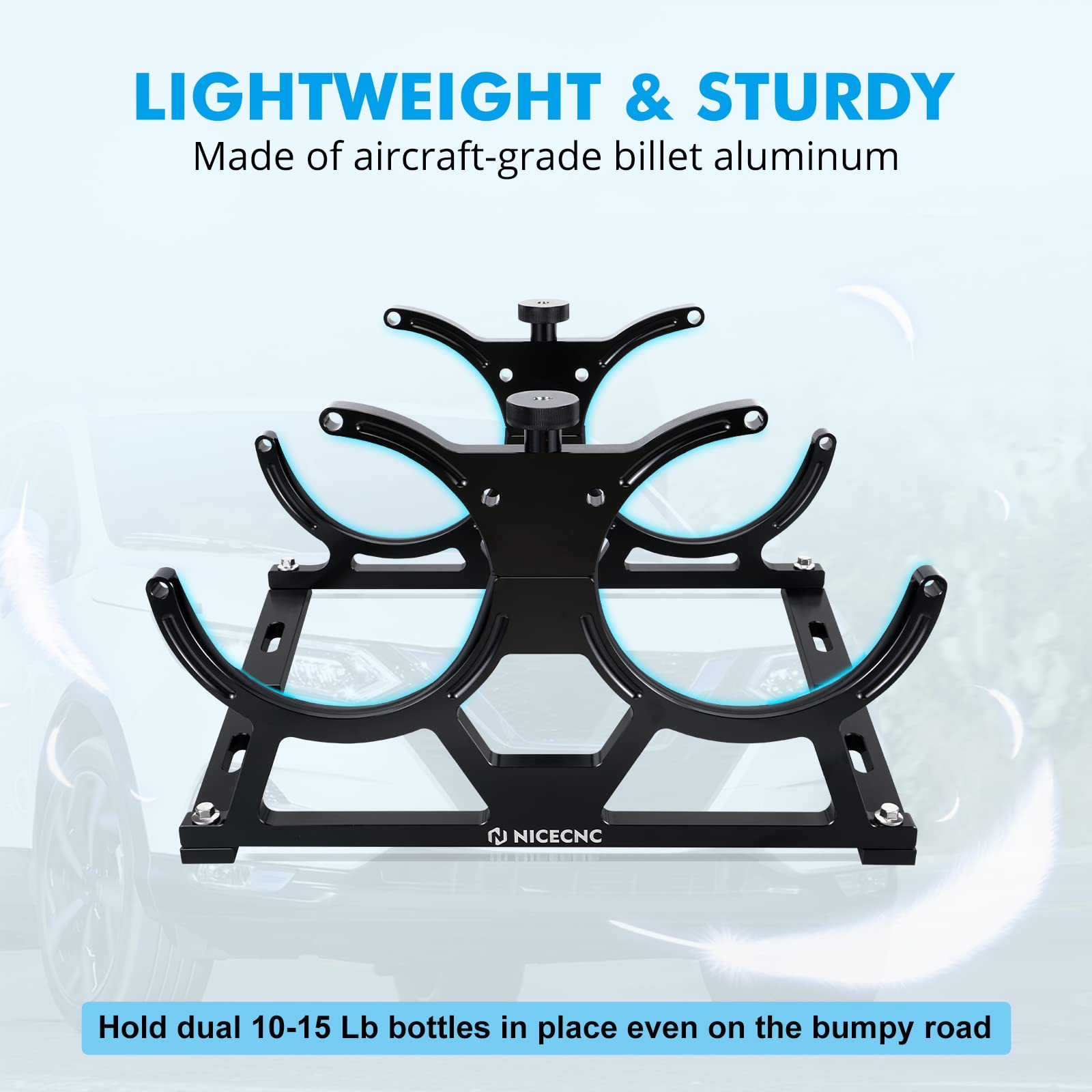 NICECNC 7” Nitrous Oxide Nos Dual Bottle Holder Bracket Billet Aluminum for Dual 10-15 Lb Bottles Black