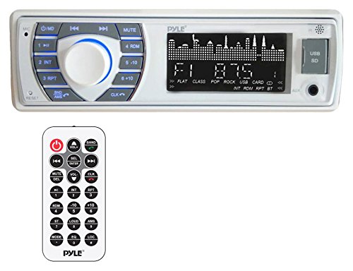 Low-Profile Waterproof Marine Speakers - 240W 6.5 Inch 2 Way Pyle (White) & Bluetooth Marine Receiver Stereo 12v Single DIN Style Boat In dash Radio Receiver System with Digital LCD,PLRMR23BTW (White)