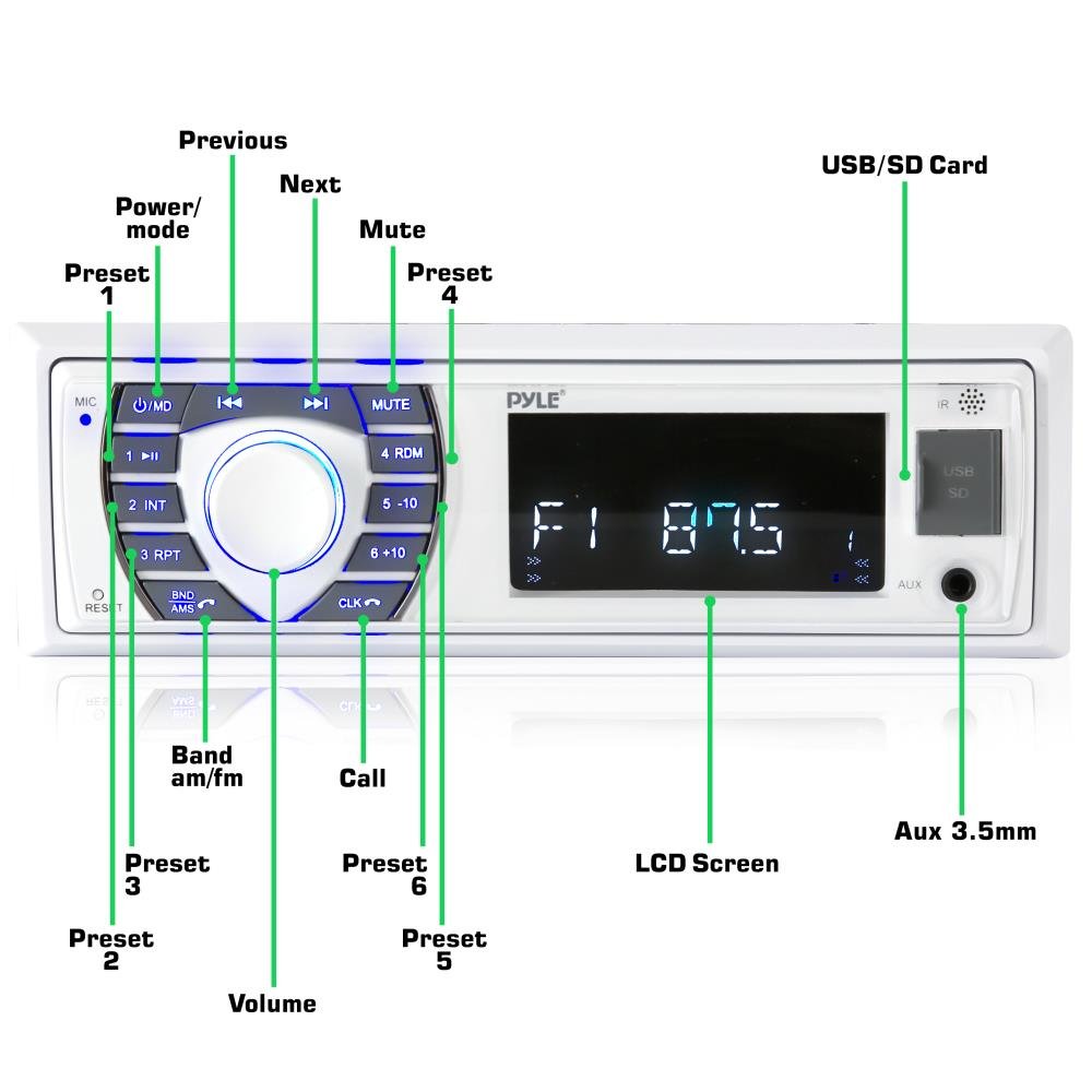 Low-Profile Waterproof Marine Speakers - 240W 6.5 Inch 2 Way Pyle (White) & Bluetooth Marine Receiver Stereo 12v Single DIN Style Boat In dash Radio Receiver System with Digital LCD,PLRMR23BTW (White)