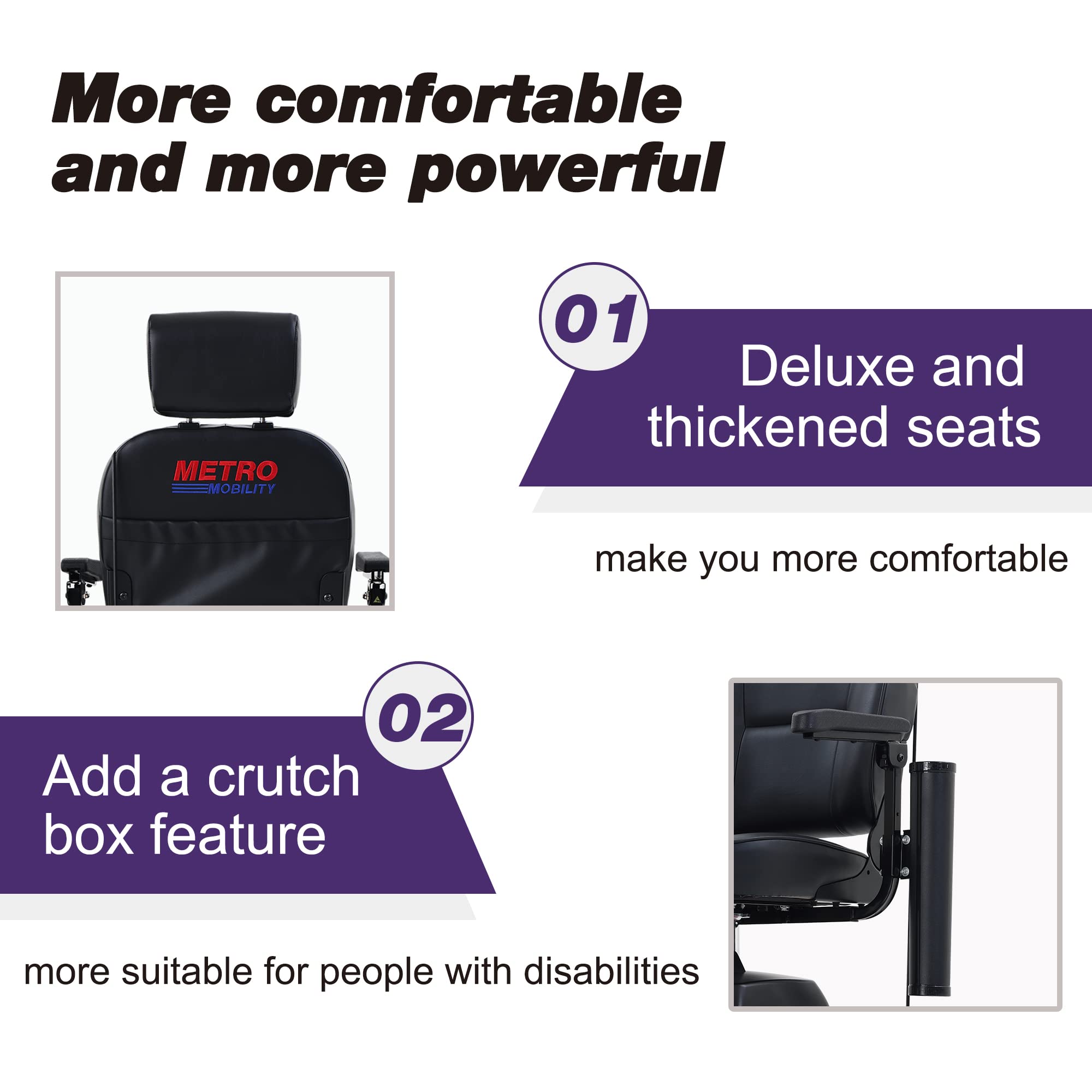 Metro Mobility - 2025 New 4 Wheel Outdoor Mobility Scooter - Adult Mobility Scooter 300 lbs Foldable - Battery - 12V20AH*2pcs, Max Range 16 Miles (Purple)