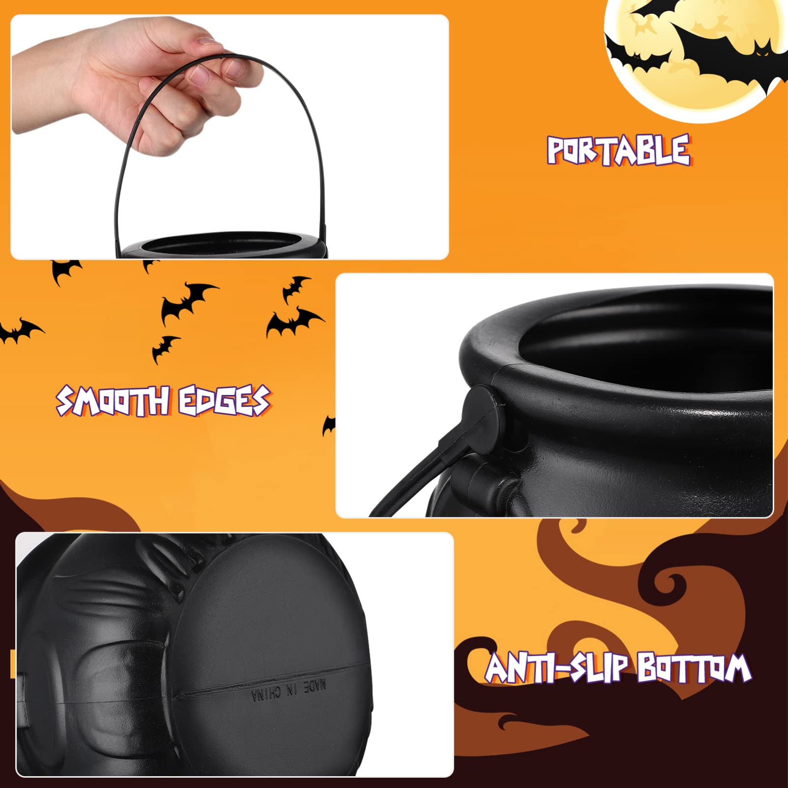 BESPORTBLE 2pcs Halloween Candy Bowls Party Candy Jars Pot and Bucket Candy Containers Plastic Black Witch Cauldron Candy Holders for Cauldron Halloween Party Favor Decor