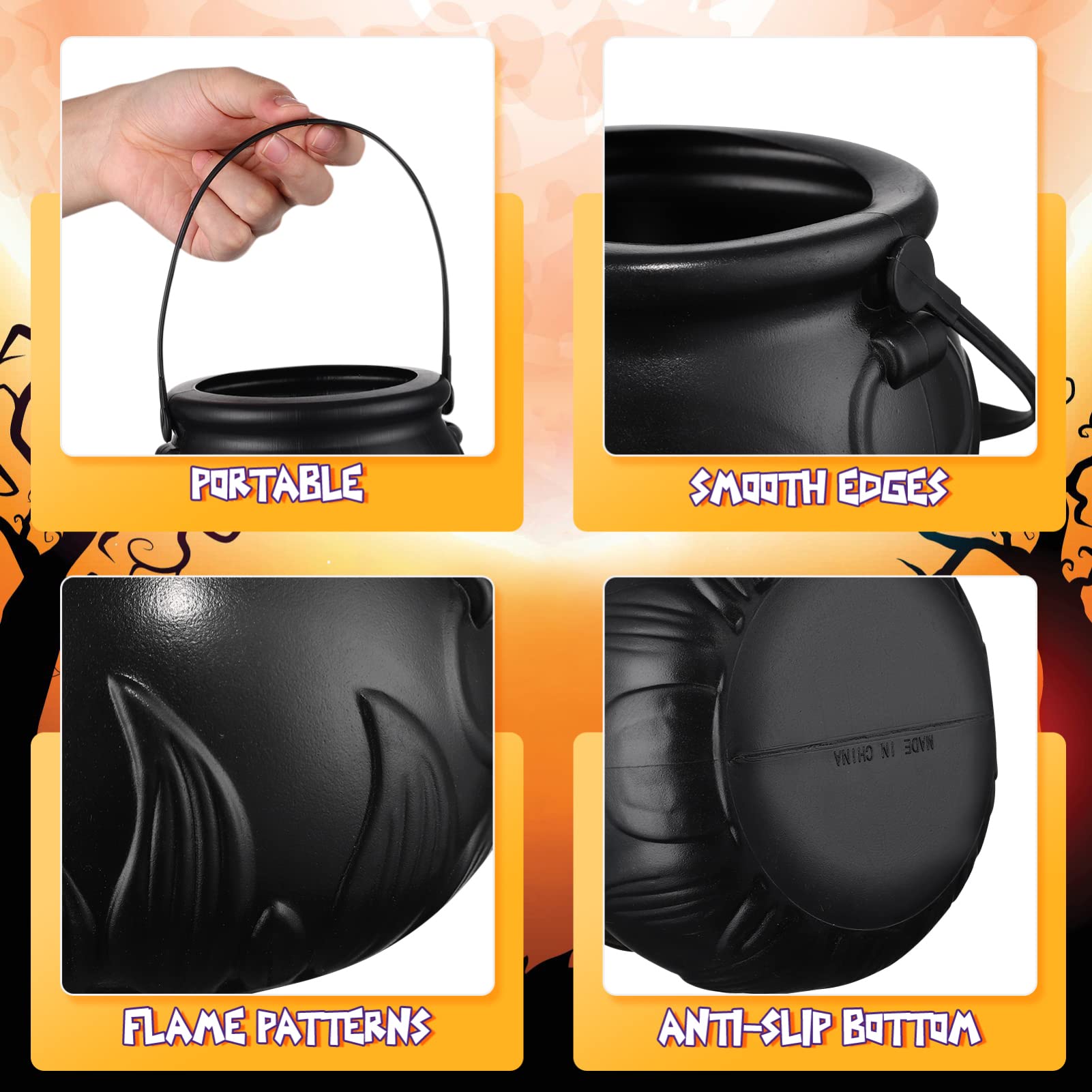 BESPORTBLE 2pcs Halloween Candy Bowls Party Candy Jars Pot and Bucket Candy Containers Plastic Black Witch Cauldron Candy Holders for Cauldron Halloween Party Favor Decor