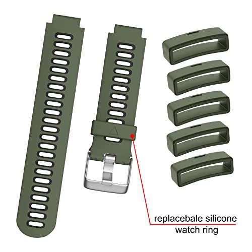 ISABAKE Replacement Fastener Rings Compatible with Forerunner 735XT/Forerunner 235/230/620/630 Band (Pack of 10) Silicone Connector Security Loop for Approach S20 S5 S6 Wristband,Black (Army Green)