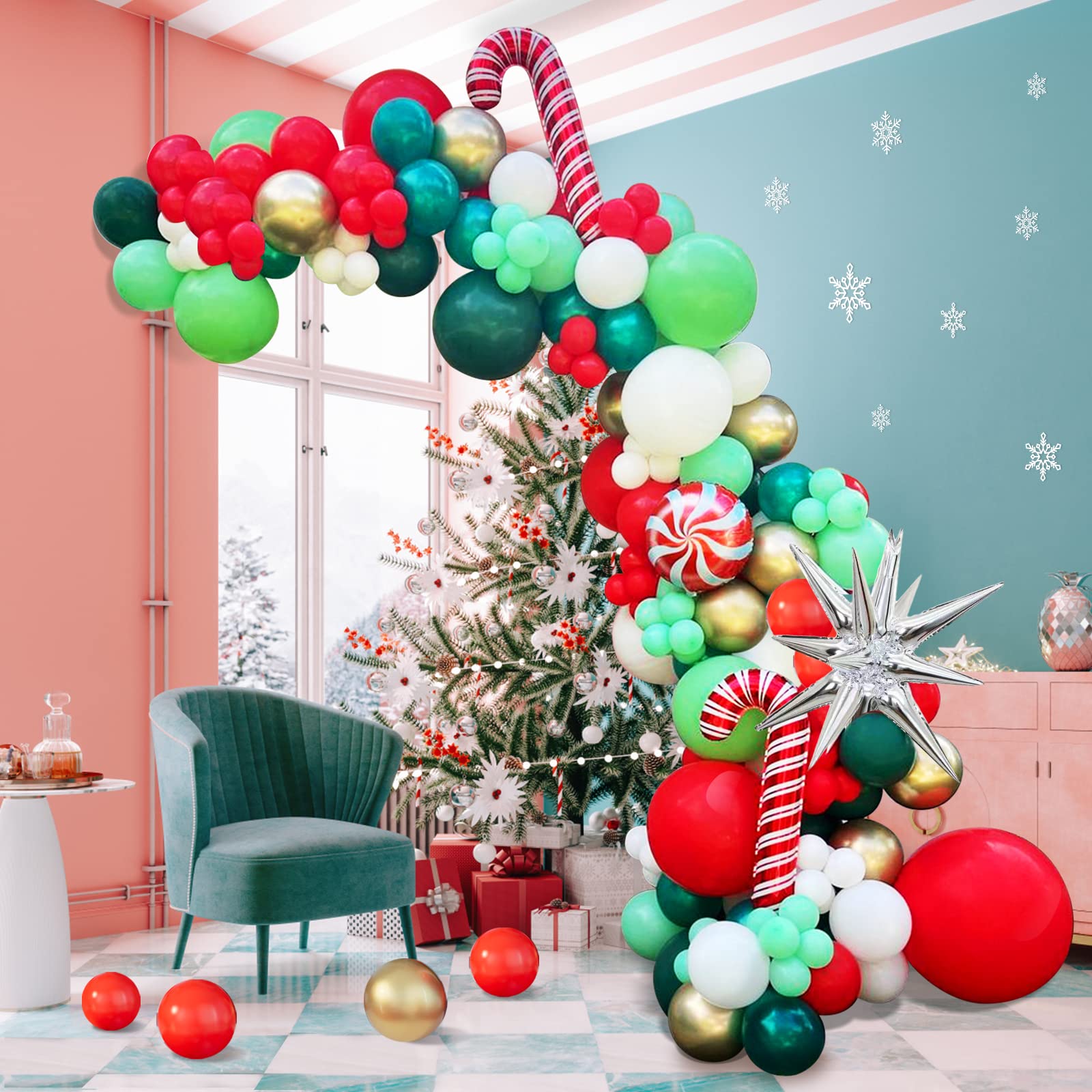 CboDeco Christmas Balloon Garland Arch Kit with 125pcs Balloons (Red, Green, White) for Christmas Party Decorations