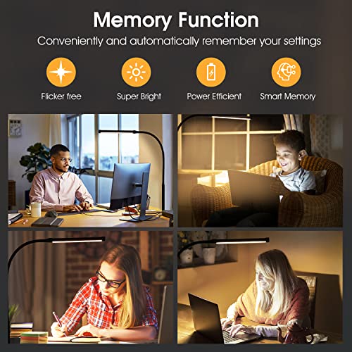 Voncerus LED Desk lamp with Clamp, Eye-Caring Clip on Lights for Home Office, 3 Modes 10 Brightness, Long Flexible Gooseneck, Metal, Swing Arm Architect Task Table Lamps with USB Adapter, White