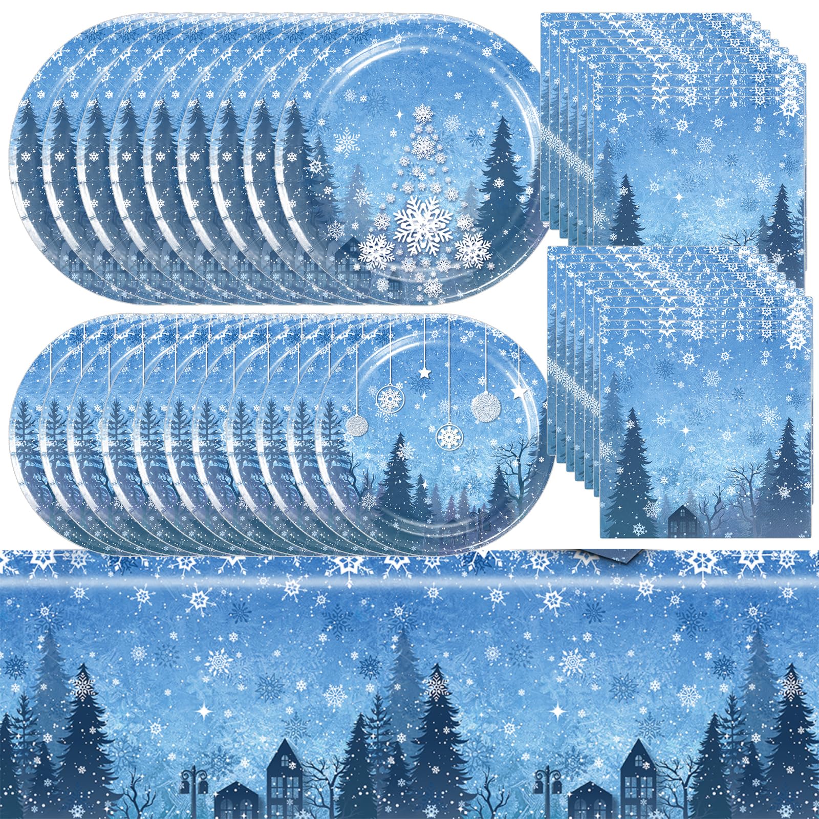 DragzwS Winter Snowflake Paper Dessert Plates Set, Kids Frozen Birthday Party Supplies Plates Snowflake Decorations 20 Guest Paper Dinner Plates, Napkins, Tablecover Snow Princess Party Decorations