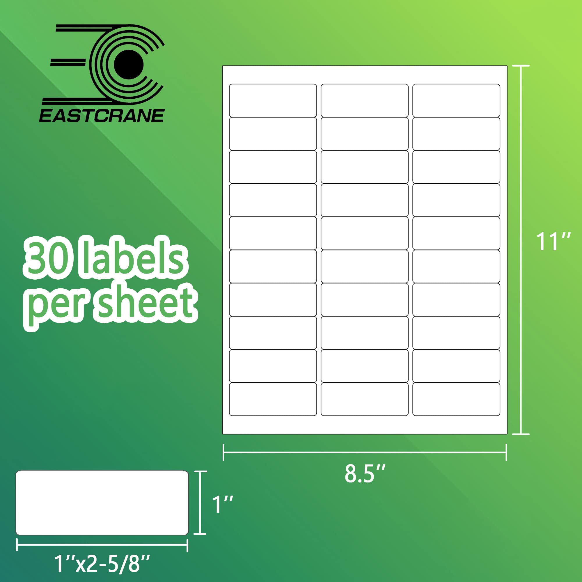 EastCrane 1" x 2-5/8" Printable Mailing Address Labels,3,000 Sticker Labels(100 Sheets),White Blank Labels for Laser/Inkjet Printer,Permanent Adhesive Name Labels,FBA Labels