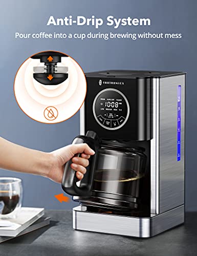 XINYUWZ 12 Cup Programmable Coffee Maker, Drip Coffee Machine with Temperature Control, Auto Pause Coffee Brewer with Glass Carafe, Family Coffeemaker with Self-Cleaning Function Black