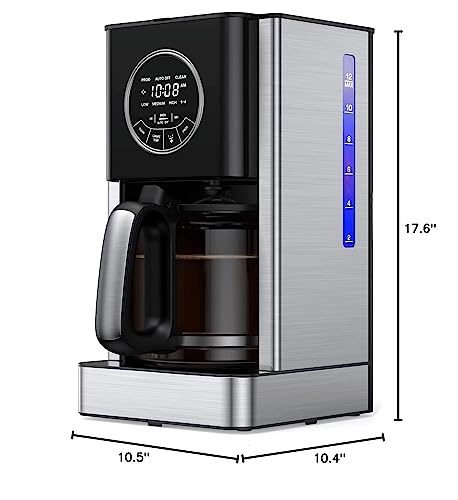 XINYUWZ 12 Cup Programmable Coffee Maker, Drip Coffee Machine with Temperature Control, Auto Pause Coffee Brewer with Glass Carafe, Family Coffeemaker with Self-Cleaning Function Black