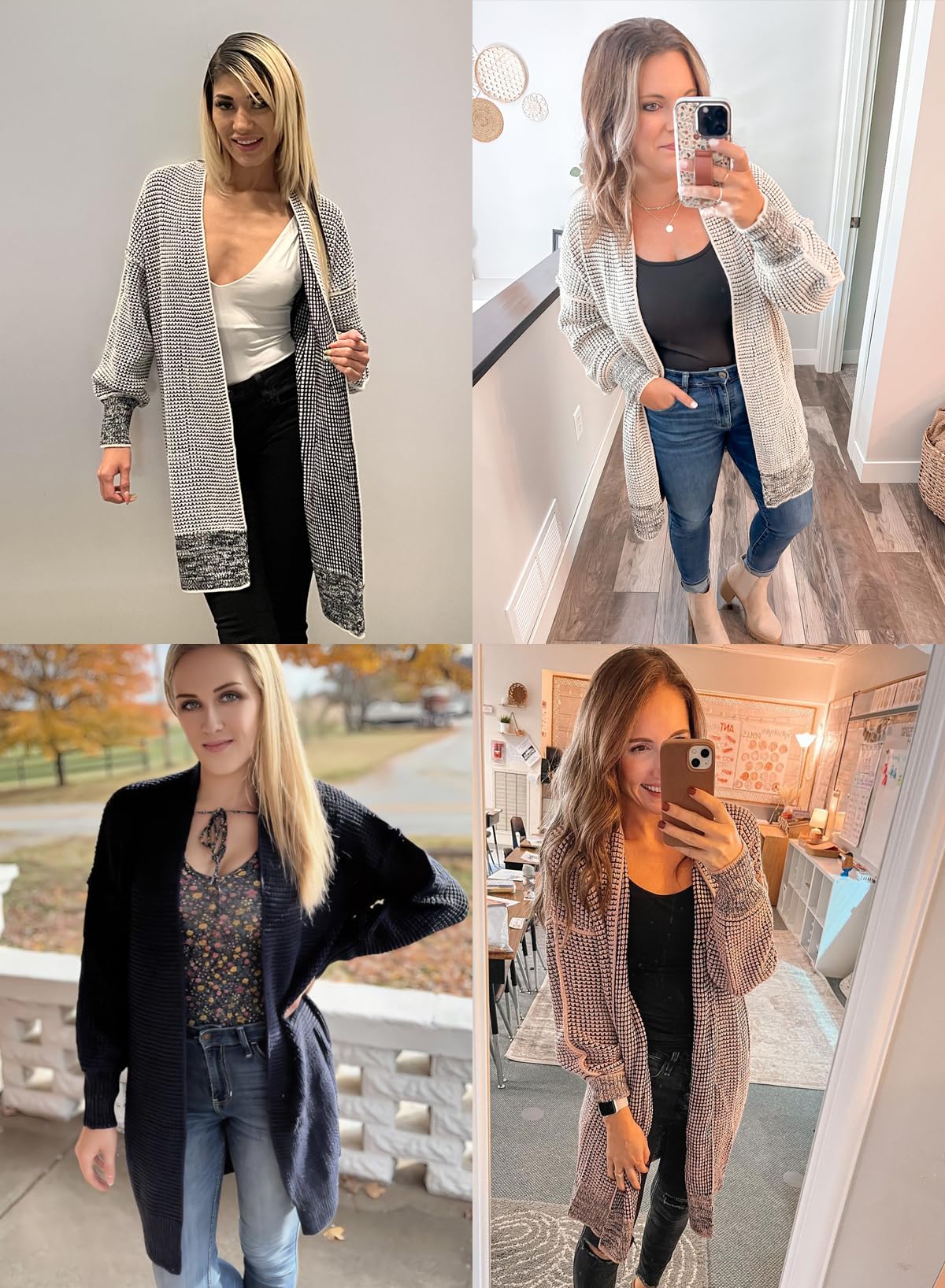 Sidefeel Womens Cardigan Plaid Open Front Chunky Knit Oversized Long Cardigan Sweaters Winter Coats Gray Medium