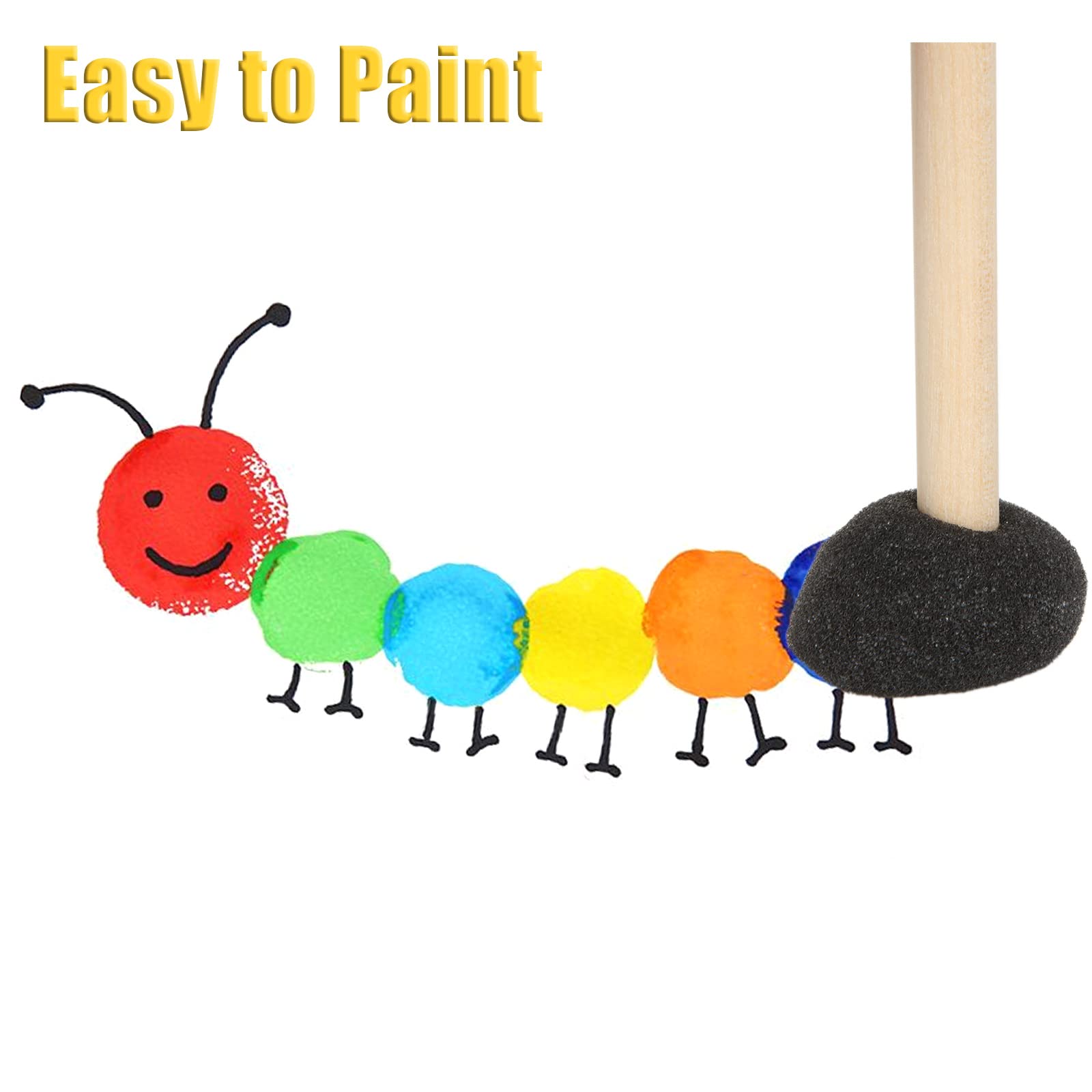 50PCS Round Sponges Brush Set Assorted Size Round Foam Brush with Wooden Handle Sponge Brushes for Painting Foam Paint Brushes Painting Tools for Kids Painting Crafts