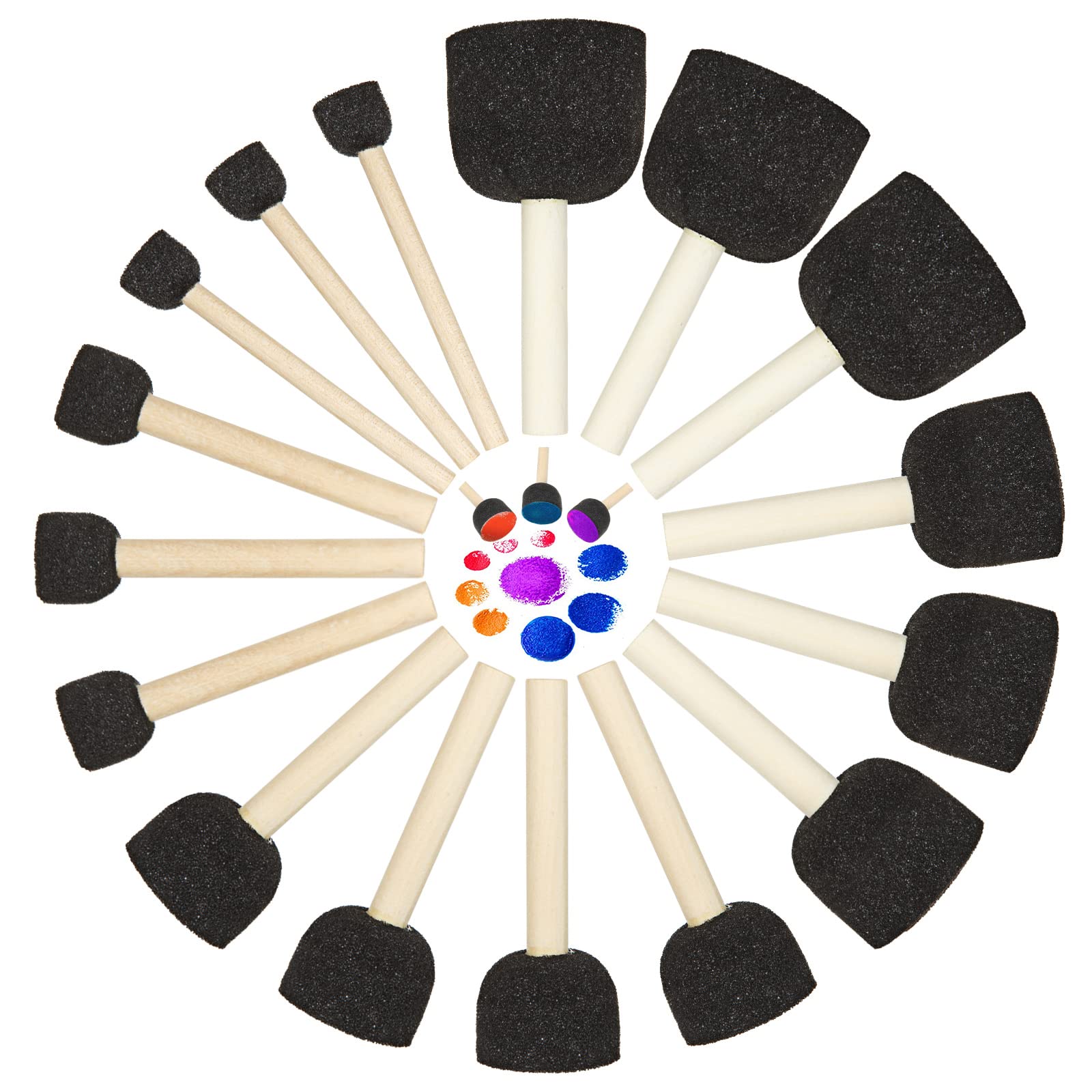 50PCS Round Sponges Brush Set Assorted Size Round Foam Brush with Wooden Handle Sponge Brushes for Painting Foam Paint Brushes Painting Tools for Kids Painting Crafts