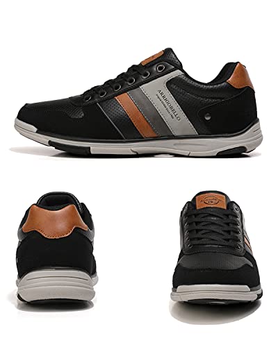 AX BOXING Mens Lace Up PU Leather Sneakers - Breathable and Comfortable Casual Walking Shoes(Black, Size_10)