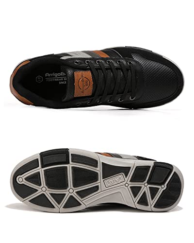 AX BOXING Mens Lace Up PU Leather Sneakers - Breathable and Comfortable Casual Walking Shoes(Black, Size_10)