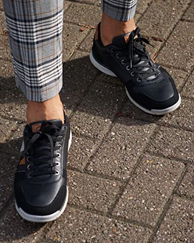 AX BOXING Mens Lace Up PU Leather Sneakers - Breathable and Comfortable Casual Walking Shoes(Black, Size_10)
