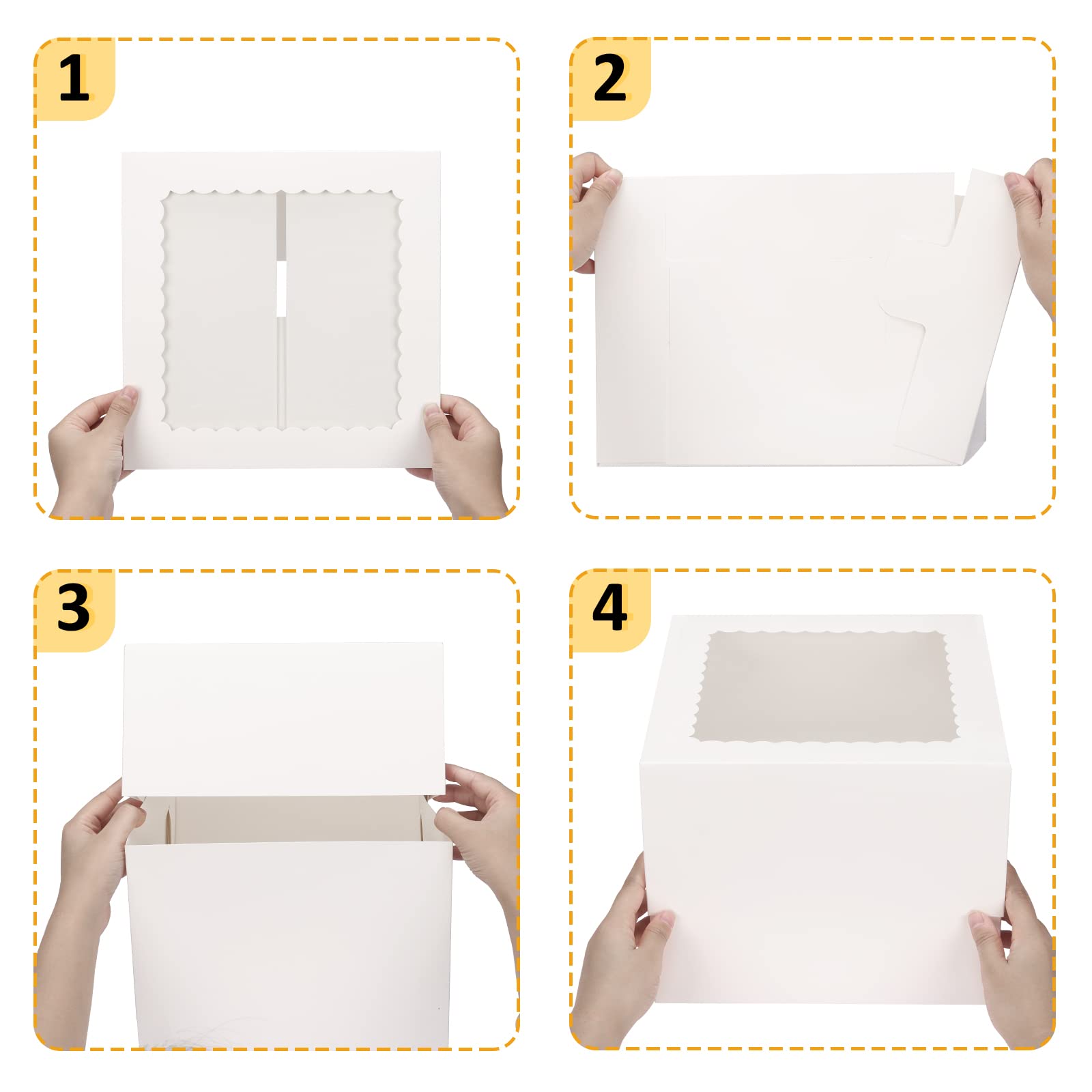 Moretoes 10 Sets Cake Boxes with Boards, 10x10x8 Inches Tall Bakery Boxes with Cake Boards with Window, Cajas Pasteles for Cake, Valentine's Day, Mother's Day, Pastries, Chocolates, Cookies, Pie