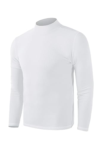 Zengjo Mens Thermal Long Sleeve Shirt Mock Turtleneck(White,L)
