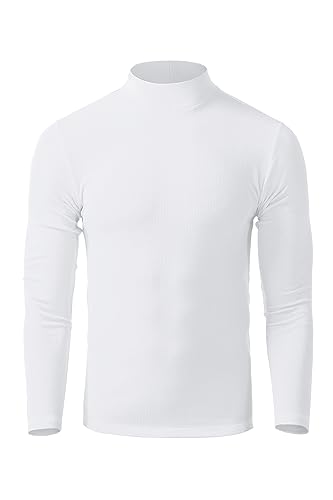 Zengjo Mens Thermal Long Sleeve Shirt Mock Turtleneck(White,L)