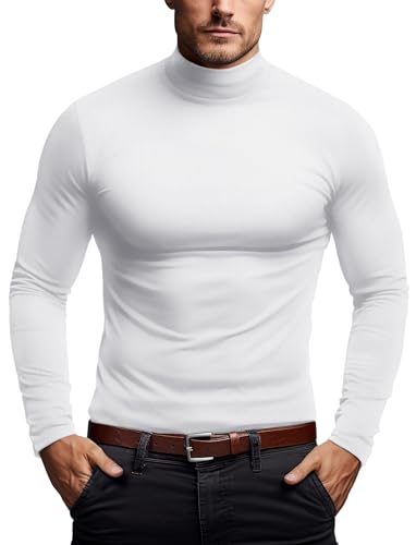 Zengjo Mens Thermal Long Sleeve Shirt Mock Turtleneck(White,L)