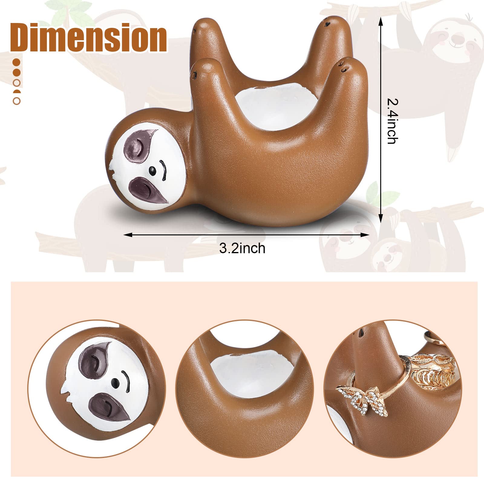Amyhill 2 Pcs Sloth Ring Holder - Cute Jewelry Stand for Earrings, Necklaces - Decorative Art Ring Bowl for Counter, Desk, Night Stand