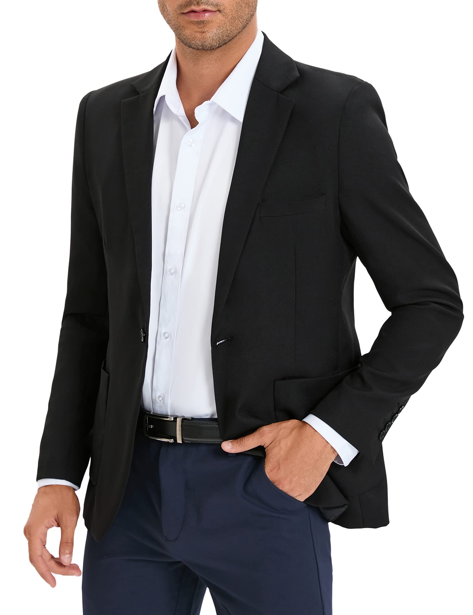 EliteSpirit Men's Sport Coats & Blazers Linen Suit Jacket for Men Casual Suits One Button Black XL