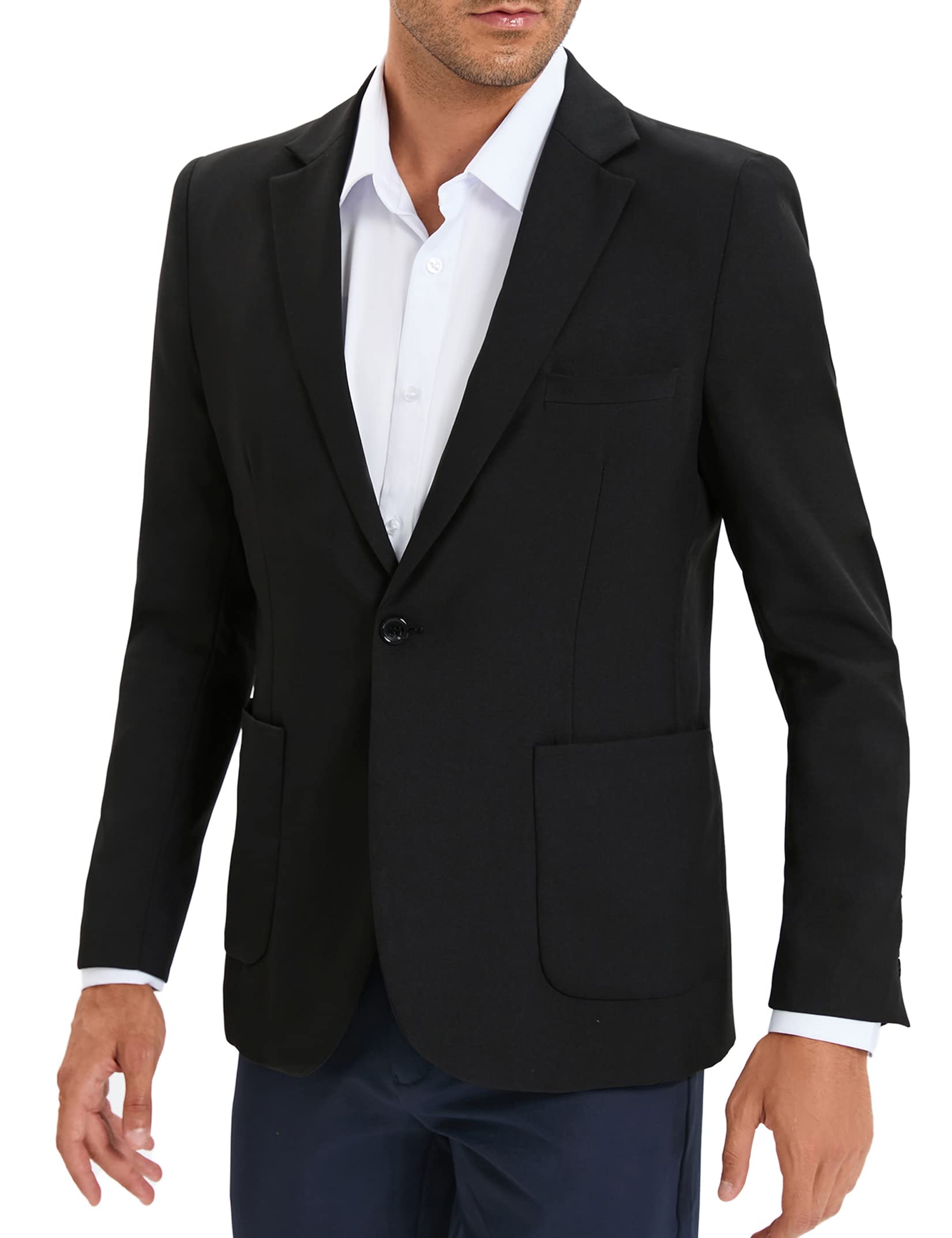 EliteSpirit Men's Sport Coats & Blazers Linen Suit Jacket for Men Casual Suits One Button Black XL