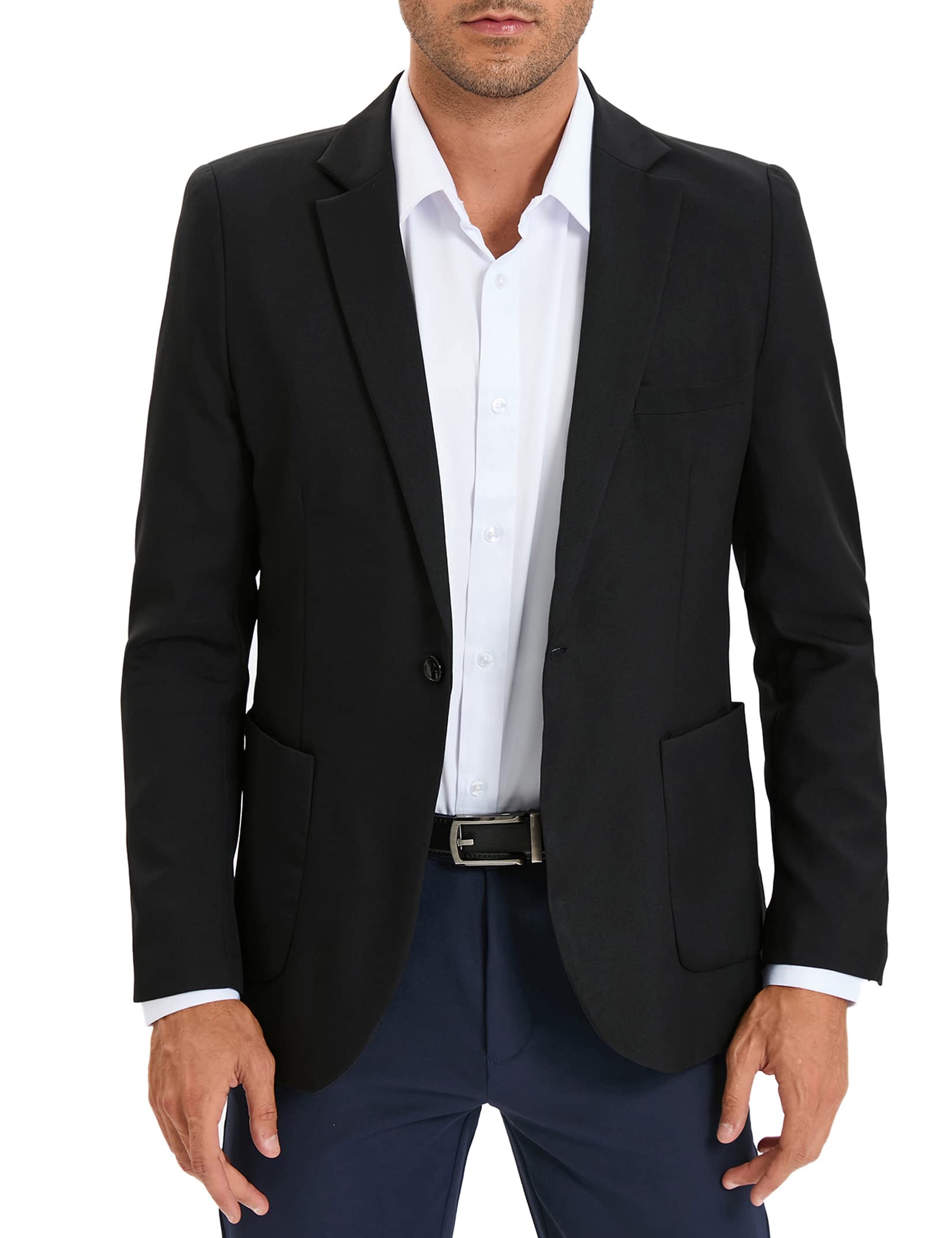 EliteSpirit Men's Sport Coats & Blazers Linen Suit Jacket for Men Casual Suits One Button Black XL