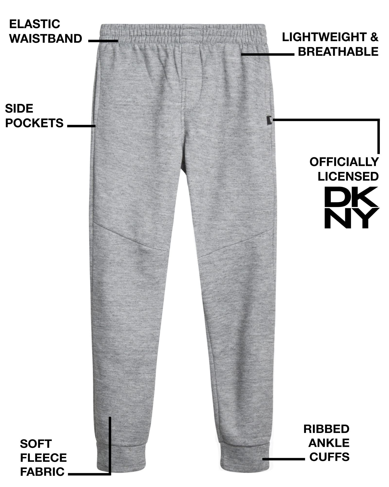 DKNY Boys' Sweatpants - 2 Pack Lightweight Performance Fleece Joggers for Boys - Breathable Athletic Jogger Pants (8-12), Size 10, Dark Grey Heather