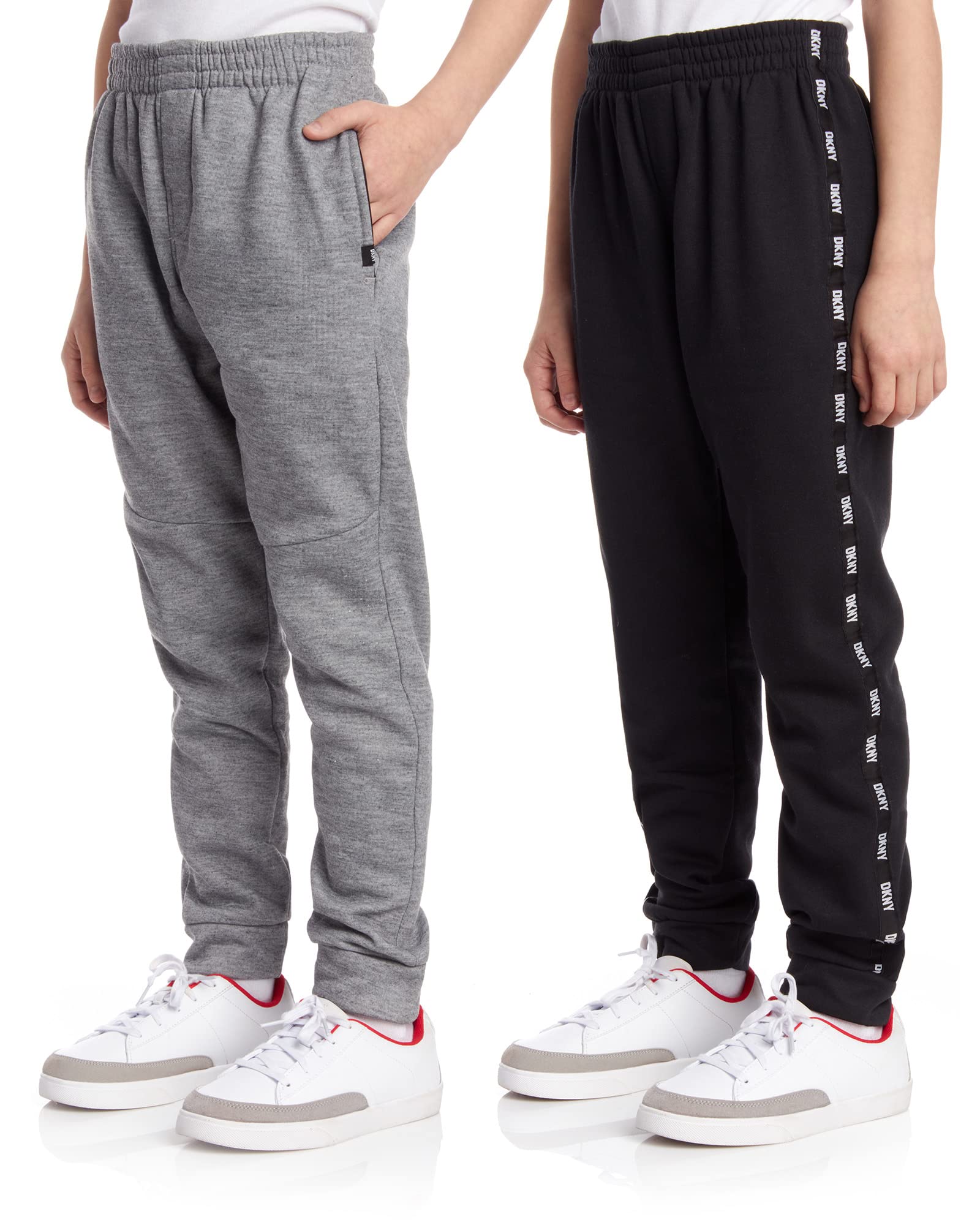 DKNY Boys' Sweatpants - 2 Pack Lightweight Performance Fleece Joggers for Boys - Breathable Athletic Jogger Pants (8-12), Size 10, Dark Grey Heather