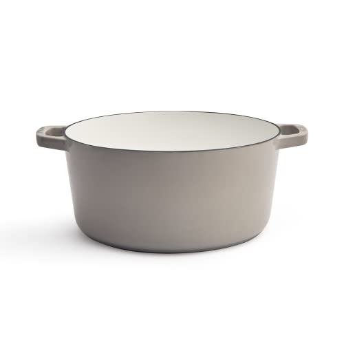 Milo by Kana 5.5-quart Enameled Cast Iron Dutch Oven with Lid | Premium Casserole Cooking Pot | Enamel Coating Inside and Out | Oven Safe and Dishwasher Friendly (Pebble with Gold Knob)