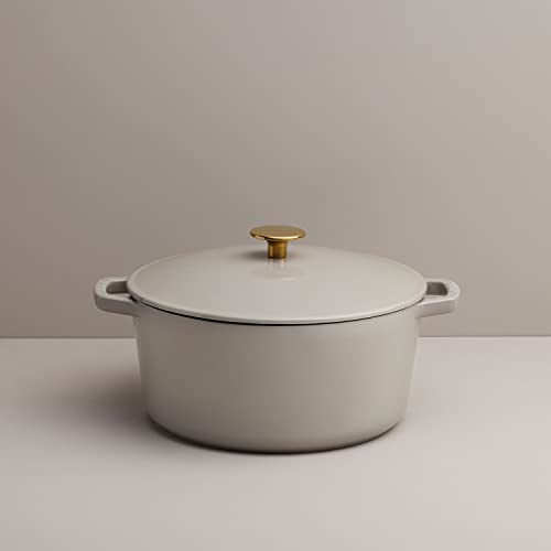 Milo by Kana 5.5-quart Enameled Cast Iron Dutch Oven with Lid | Premium Casserole Cooking Pot | Enamel Coating Inside and Out | Oven Safe and Dishwasher Friendly (Pebble with Gold Knob)
